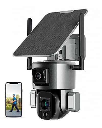 4K Solar Security Cameras Wireless Outdoor with Wireless 2.4G Wi-Fi 360° View, Solar Security Camera with AI Motion Detection, Infrared Night Vision,10x Optical Zoom, PTZ Control, 2-Way Talk, IP66