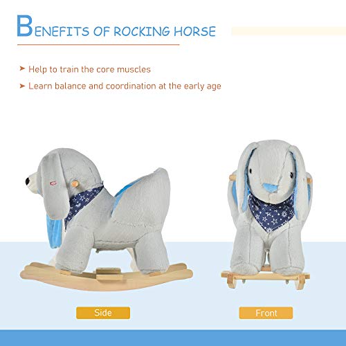 Qaba Kids Ride-On Rocking Horse Toy Bunny Rocker with Fun Play Music & Soft Plush Fabric for Children 18-36 Months