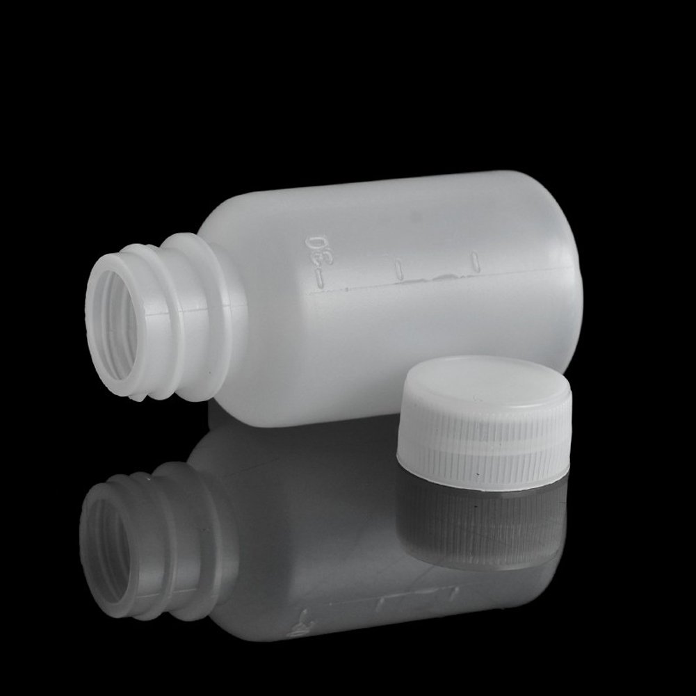 Bezall 50Pcs 30ml 1oz PE Plastic Empty Small Mouth Graduated Lab Chemical Container Reagent Bottle Sample Sealing Liquid Medicine Bottles