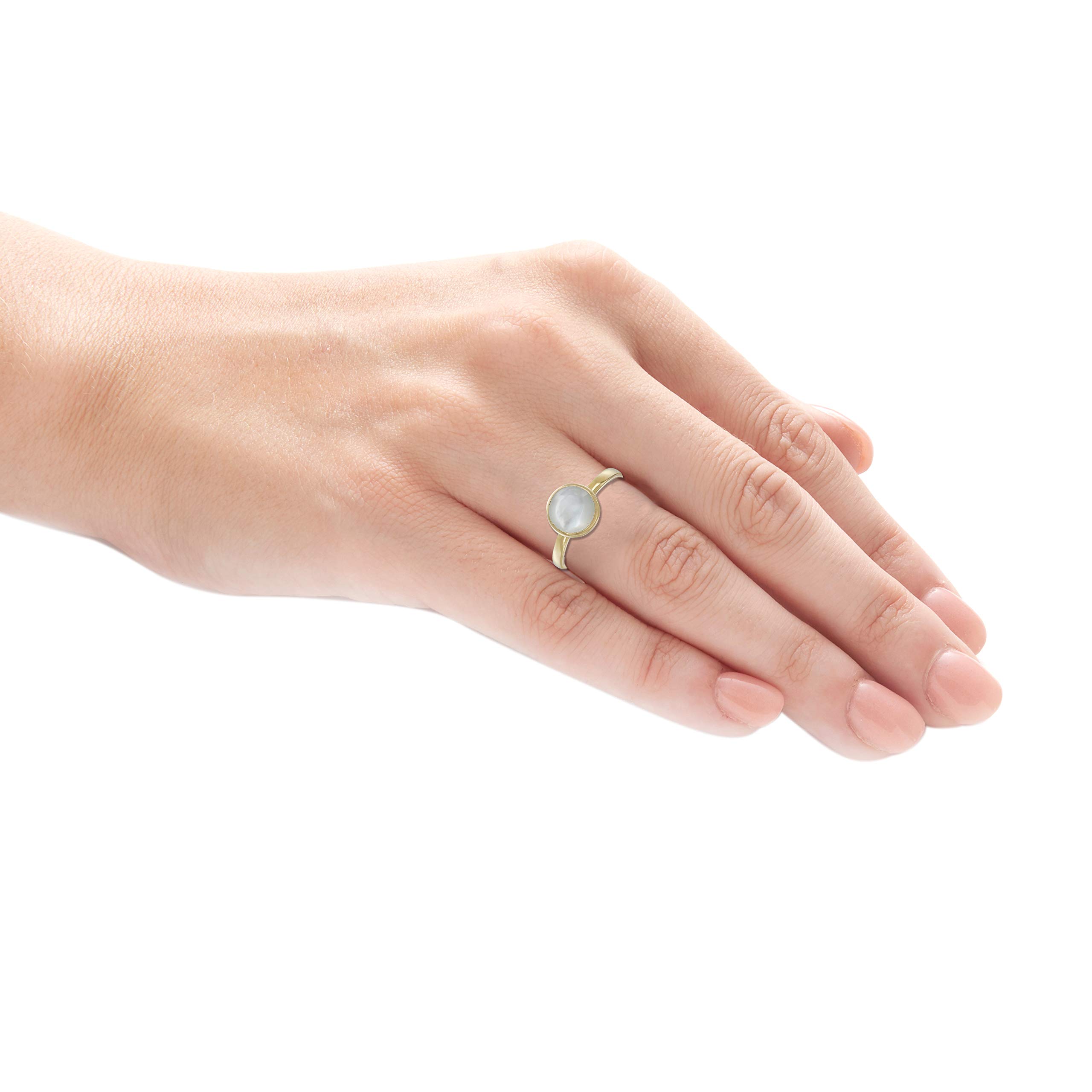 18k Yellow Gold Plated Sterling Silver Genuine Mother of Pearl 8mm Ring, Size 6