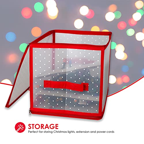 Home Basics Textured Polka Dot Christmas Light Bag Seasonal Holiday Clear Transparent Storage for Easter, 4th July, Fall, Halloween, Red