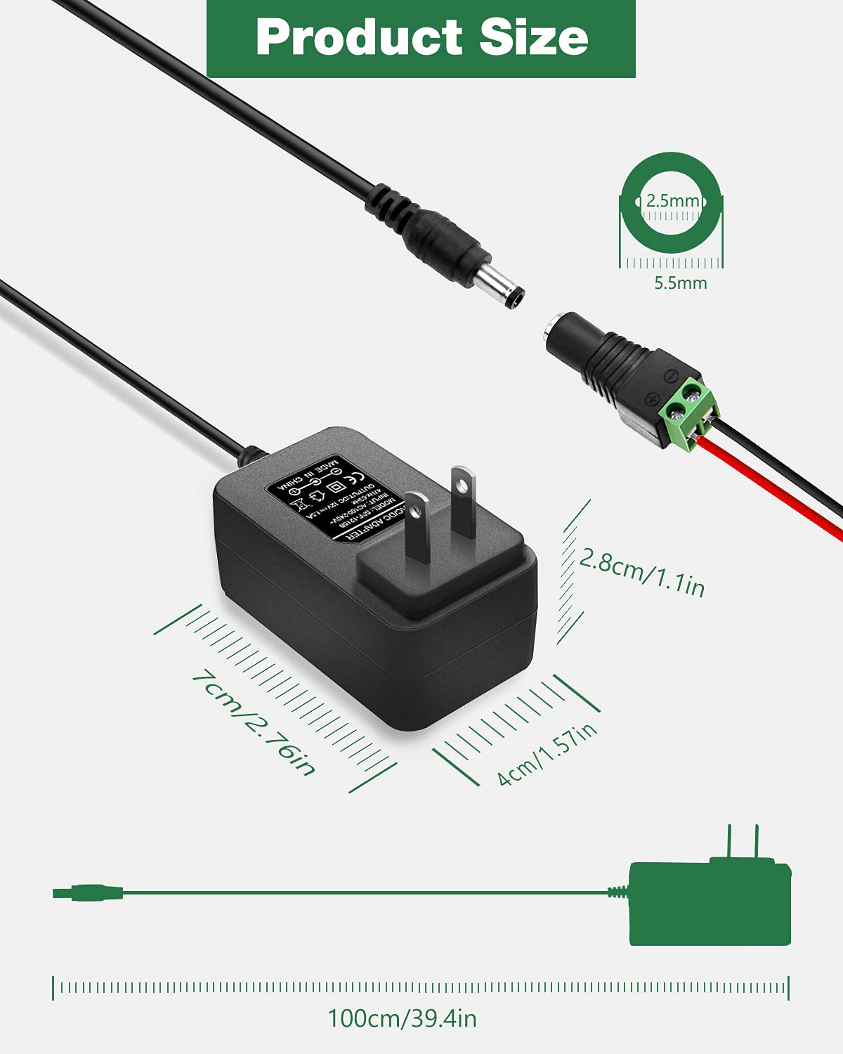 JOVNO 12V 1.5A Power Supply Adapter 100-240V AC to DC 12volt 18W 1amp 500mA 250mA Power Converter with 5.5x2.5mm Tip for Yamaha Piano 5050 WS2811 LED strip light Camera CCTV Security System Routers