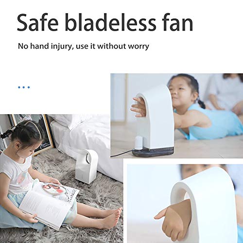 Qinmay Bladeless air-conditioning fan, portable USB charging, desktop three-in-one night light summer fan humidifier cooler, suitable for home bedroom office outdoor (white)