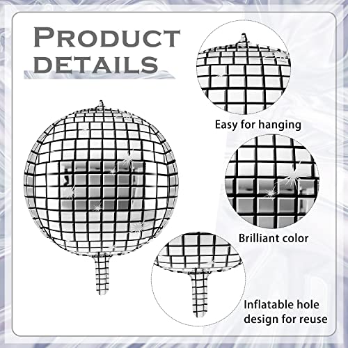 30 Pcs Disco Ball Balloons 32" 22" 10" 4D Disco Balloons 70s Disco Party Decorations Round Metallic Silver Disco Foil Balloons Mirror Disco Balloons for Disco Dance Party Birthday Wedding Supplies