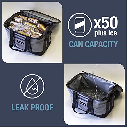 CleverMade Maverick Collapsible Cooler Bag - 50 Can Insulated Leakproof Soft Sided Beverage-Tote with Shoulder Strap, Bottle Opener and Storage Pockets, Grey/charcoal, Large, One Size