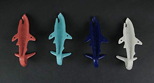 Set of 4 Cast Iron Coastal Shark Tail Wall Hooks Decorative Nautical Beach Bathroom Towel Or Coat Hanging Decor