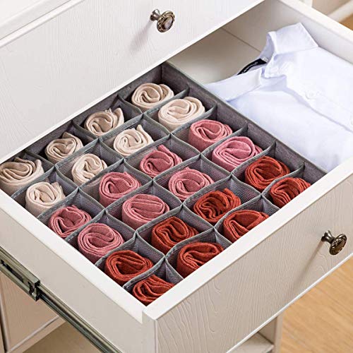 Qozary 24 and 16 Cell Closet Socks Organizer Drawer Divider, Collapsible Closet Cabinet Organizer Underwear Storage Boxes for Storing Socks, Lingerie, Underwear