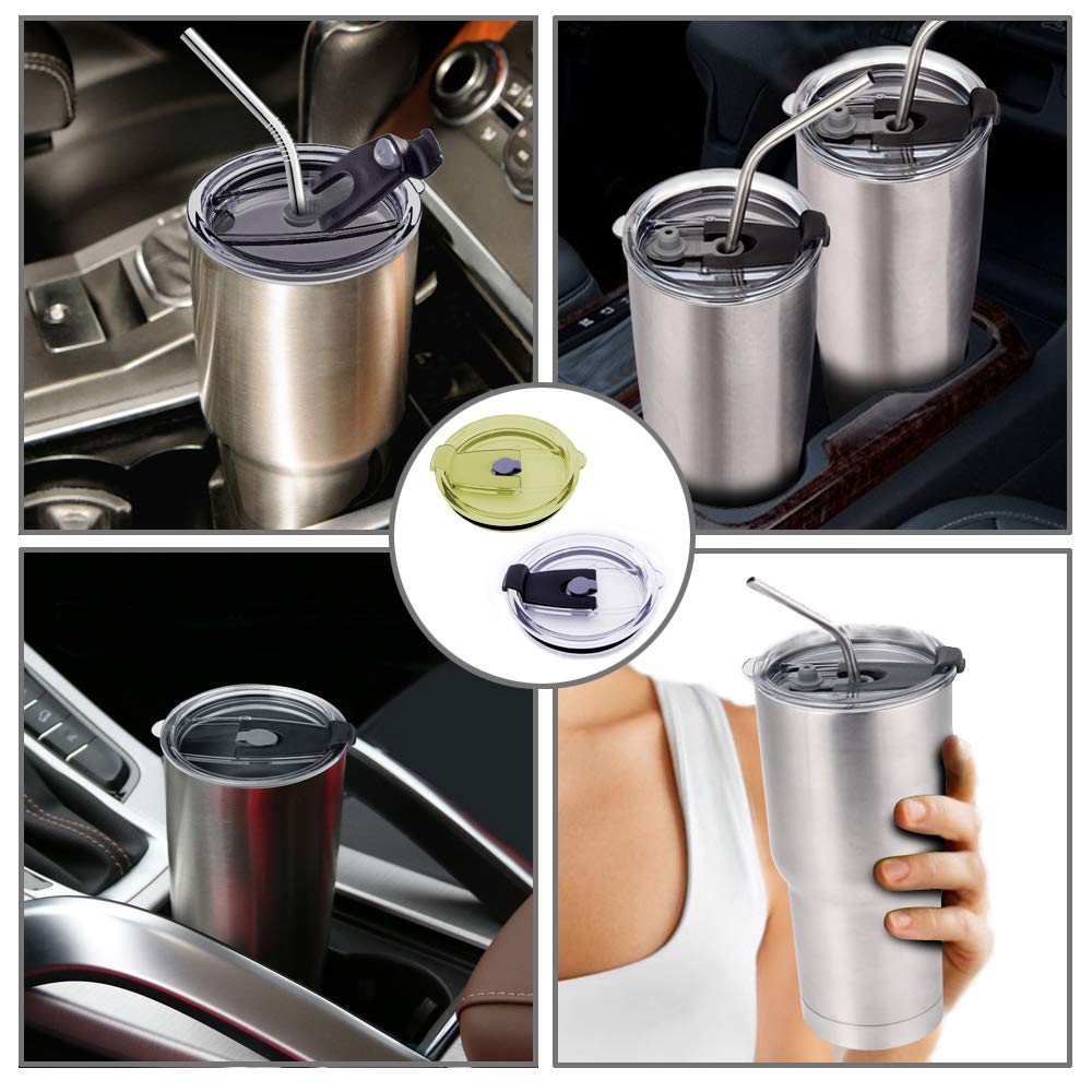 2 Pack Spill-proof Splash Resistant Lids,30 oz Tumbler Lids, Fits for YETI Rambler, Ozark Trail, Old Style Rtic and More(Pure Green+Black)