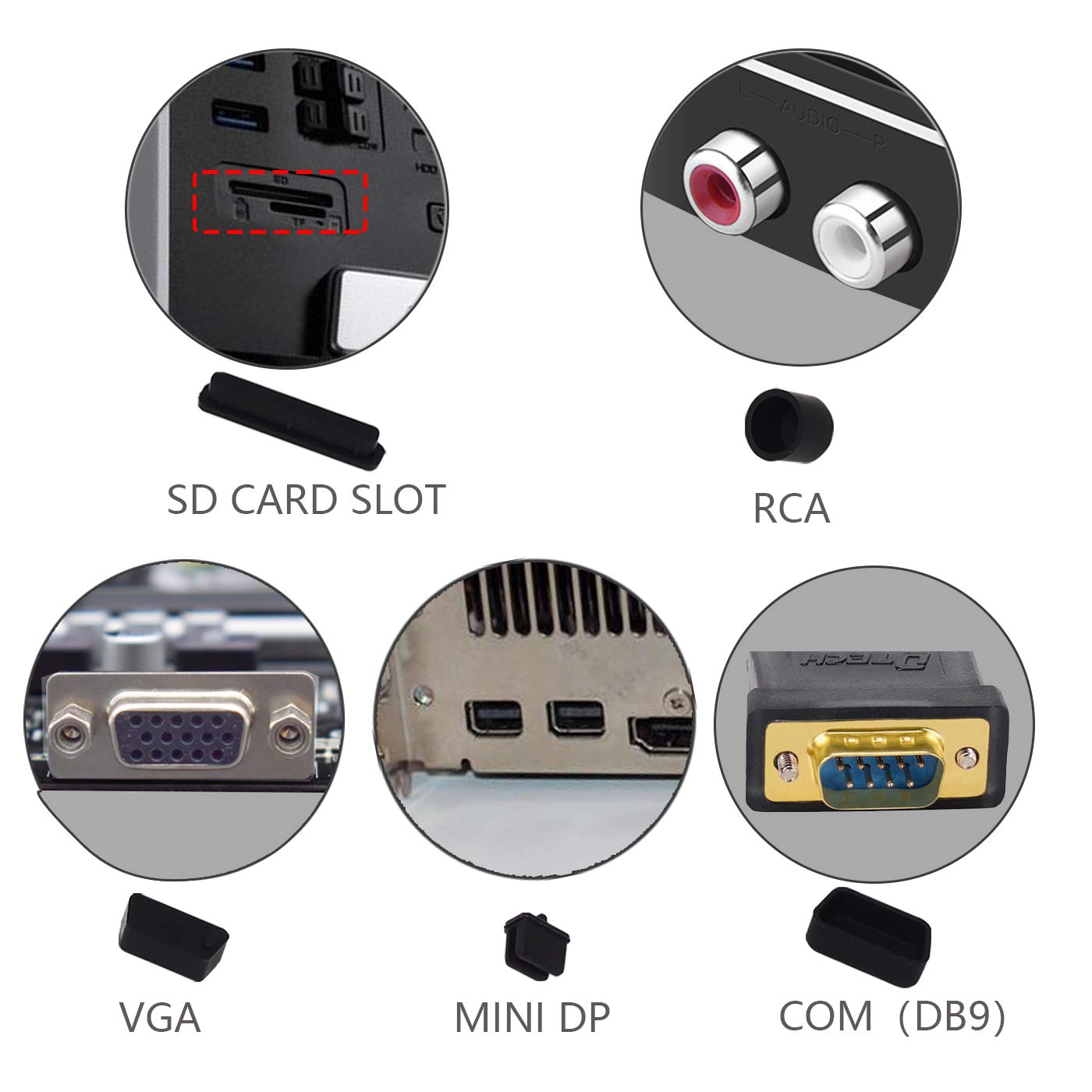 Anti Dust Plug,HFEIX Silicone Cap Computer Port Cover PC Interface Stopper Socket Protecor Kit Black (Black 44)