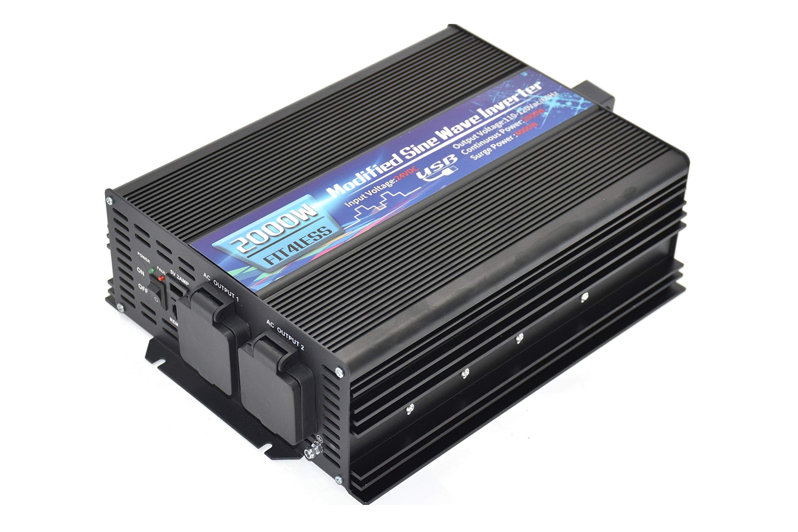 2000W Power Inverter DC 12V or DC24V to AC 110V 60Hz, with Dual Output sockets and USB 5V 2000mA Output. Modified sine Wave (24V)