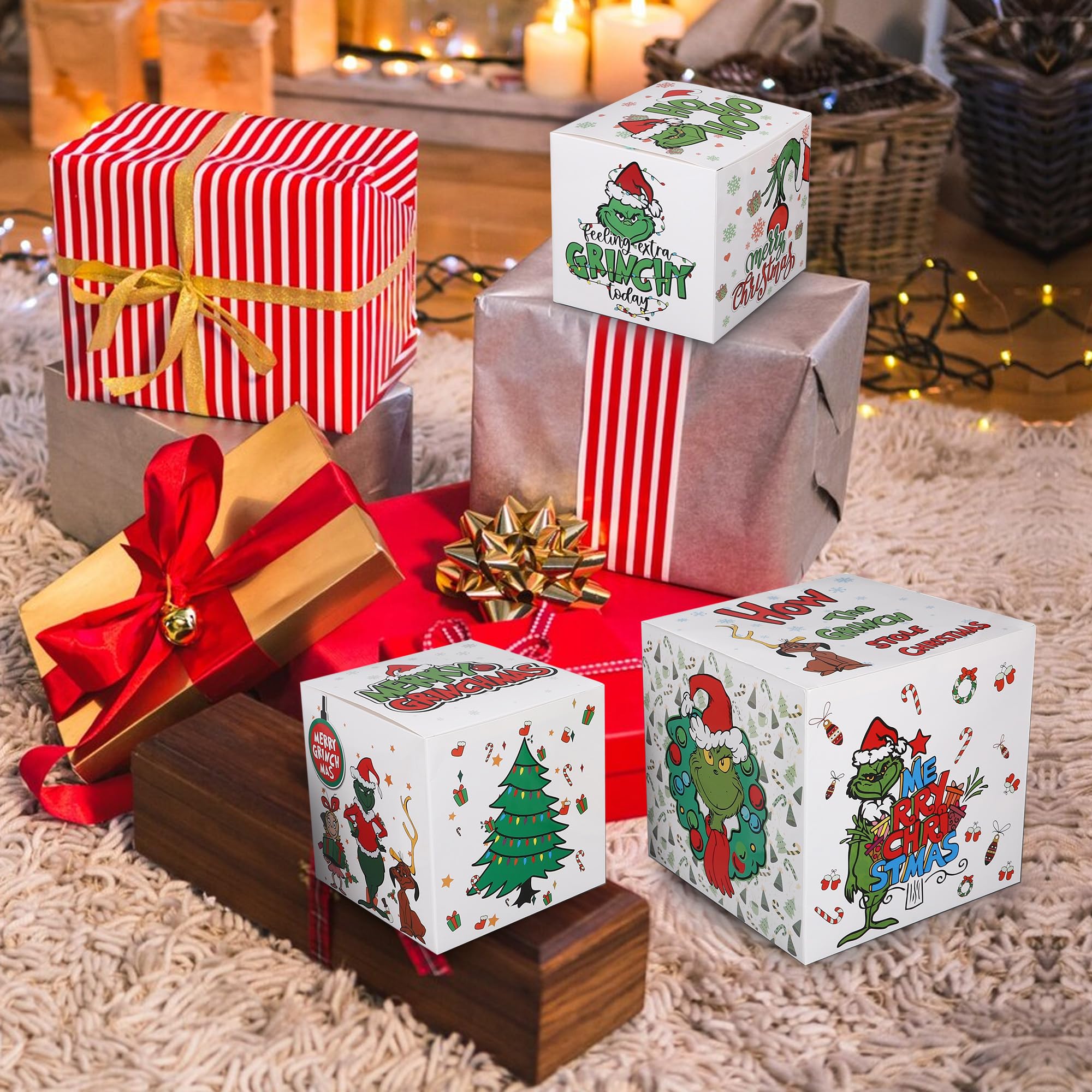 3 Pcs Christmas Nesting Gift Boxes,Christmas Stackable Gift Boxes Set with Lids Christmas Decorative Boxes for New Year Holiday Birthday Party Gift Decor
