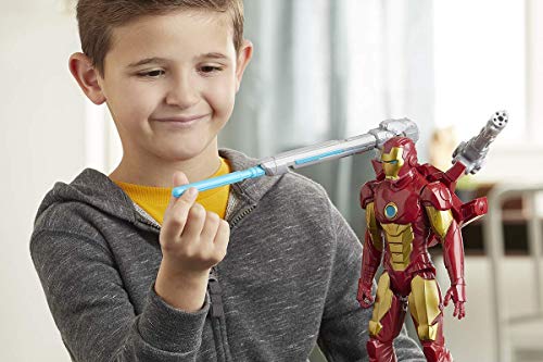 Avengers Marvel Titan Hero Series Blast Gear Iron Man Action Figure, 12-Inch Toy, with Launcher, 2 Accessories and Projectile, Ages 4 and Up, Red