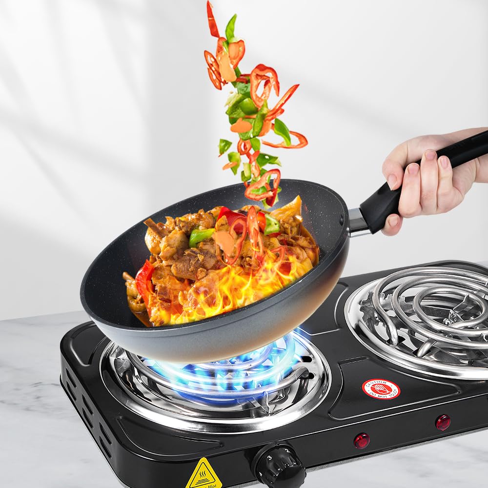 2000W Hot Plate for Cooking, Portable Electric Double Coil Burner for Kitchen Camping with Dual Control & 5 Level Temperature Control, Hot Plate Burners Easy to Clean, Electric Double Burner Cooktop