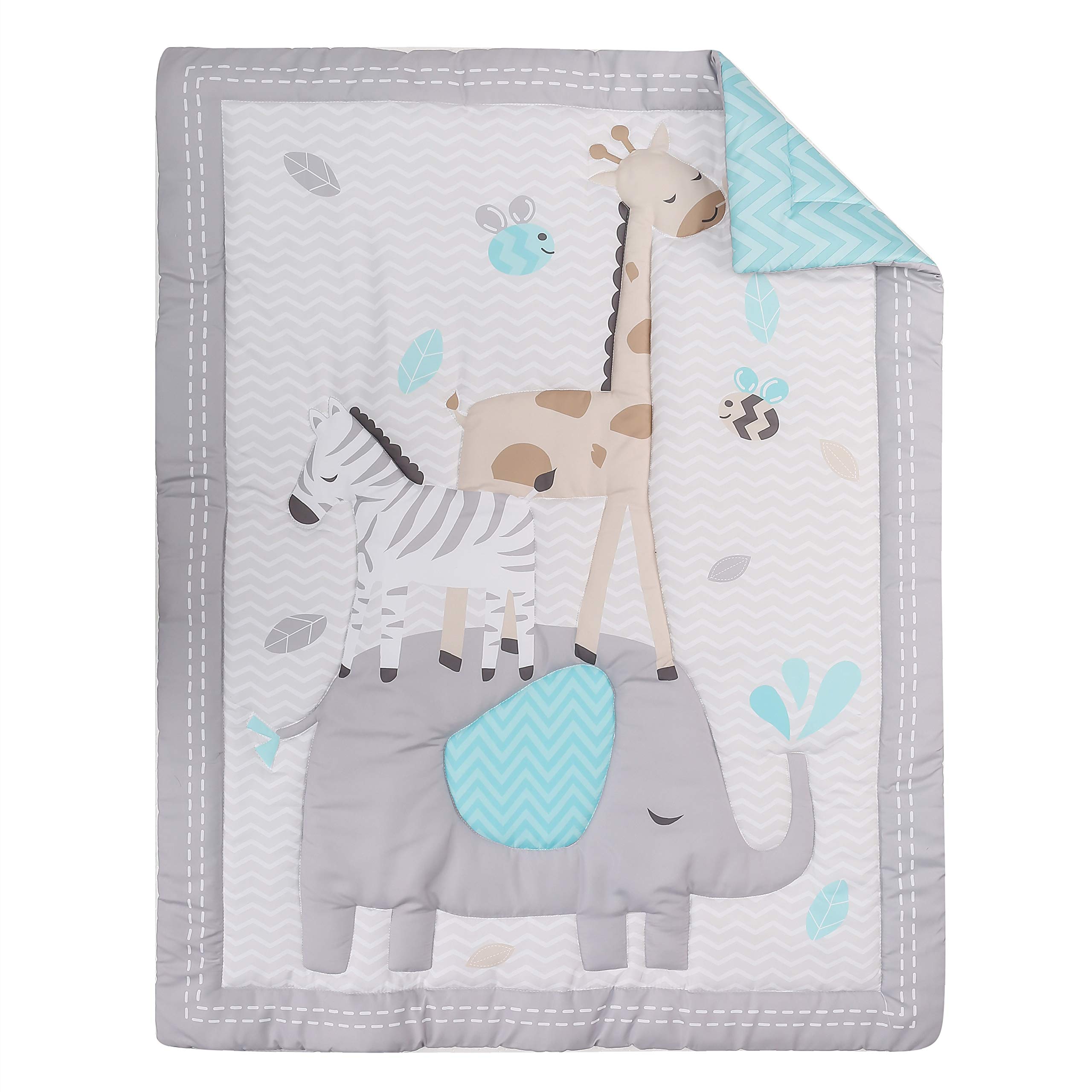 Brandream Safari Bedding Sets for Boys | 3 Piece Nursery Set | Crib Comforter, Fitted Crib Sheet, Crib Skirt Included Elephant Zebra Giraffe, Gray