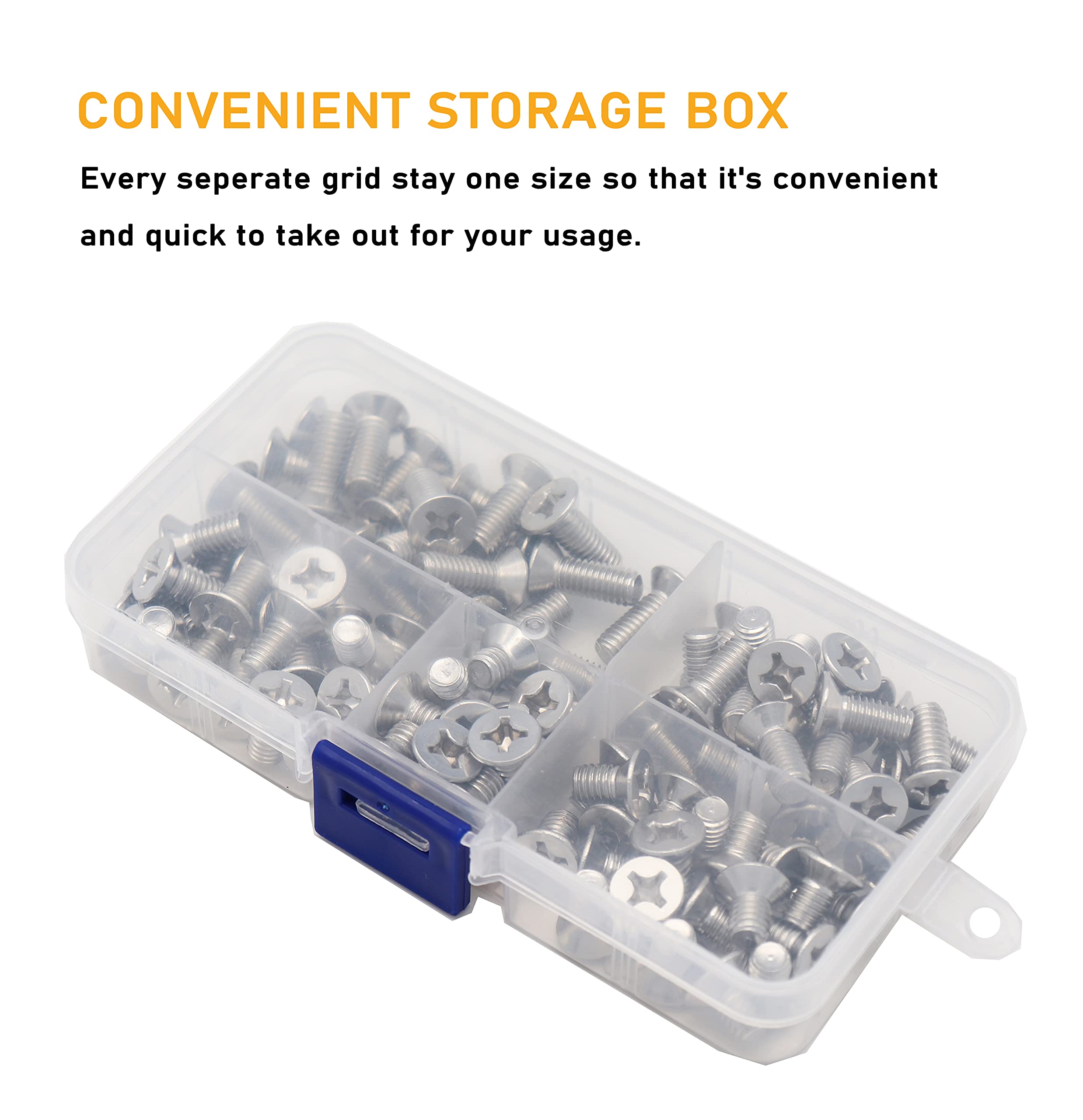 binifiMux 100pcs Flat Phillips Head M6 x 8mm/ 10mm/ 12mm/ 14mm/ 16mm 304 Stainless Steel Screws Kit