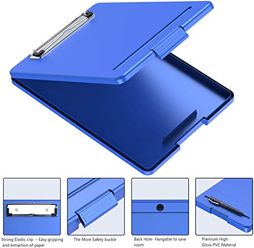 Clipboard with Storage, Plastic Storage Nursing Slim Clipboard with Low Profile Clip, Foldable Letter Size for Nurse, Kid, Salary, Coach, Jobsite, Industrial, Office(9" x 13"x 0.8", Blue)