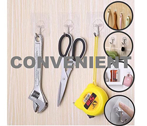 QUALIALL Adhesive Hooks, 20 Packs, 33lbs/15kg Premium Heavy Duty Wall Ceiling Hooks for Hanging, Damage Free, Clear Sticky Hanger for Kitchen, Bathroom Shower Outdoor Use.