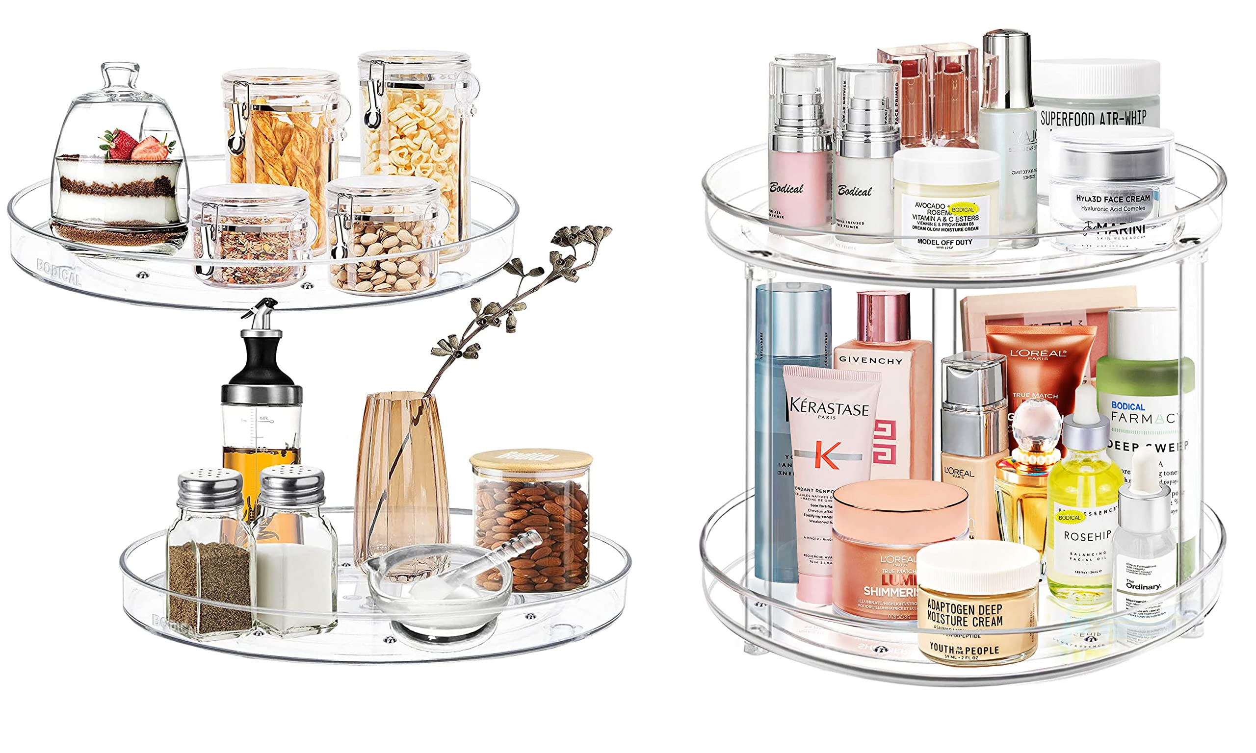 2 Pack Lazy Susan Organizer and 2 Tier Bathroom Organizer Countertop- 10.6inch/Clear
