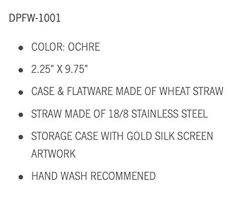 Designworks Ink Reusable Cutlery Set Utensils for Lunch Box, 7-Piece, Ochre - Fork Yeah! Includes Plastic Flatware with Forks, Spoon, Knife, Chopsticks, Metal Straw in Portable Travel Case