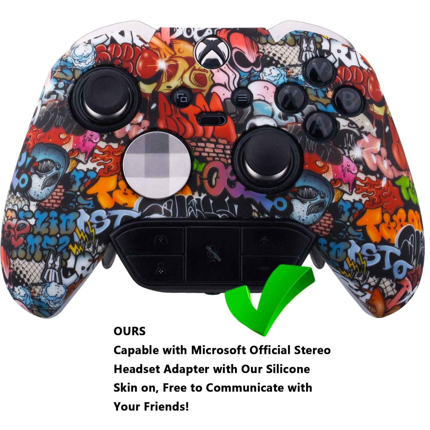 9CDeer 1 x Protective Customize Transfer Print Silicone Cover Skin Small Skulls + 6 Thumb Grips Analog Caps for Xbox Elite Wireless Controller Compatible with Official Stereo Headset Adapter