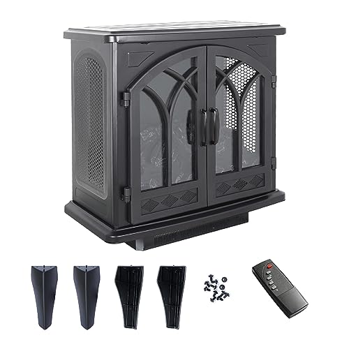 23.7 Inch 3D Infrared Electric Stove Heater, Free-Standing Infrared Fireplace, LED Light Source, 1500W, 5018BTU, Overheating Protection, Remote, Timer, Black, BOJATU