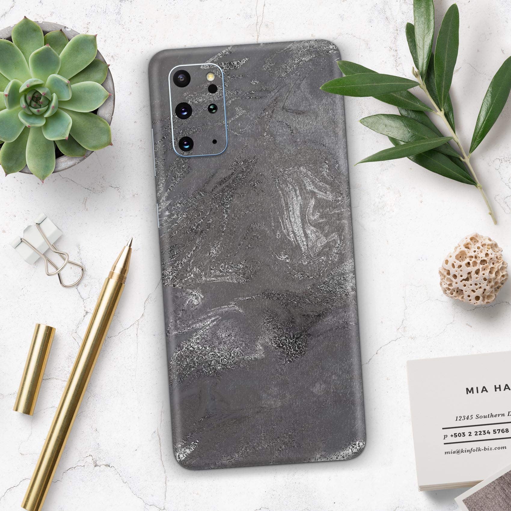 DesignSkinz Black & Silver Marble Swirl V5 Protective Vinyl Decal Wrap Skin Cover Compatible with The Samsung Galaxy S20 (Screen Trim & Back Glass Skin)
