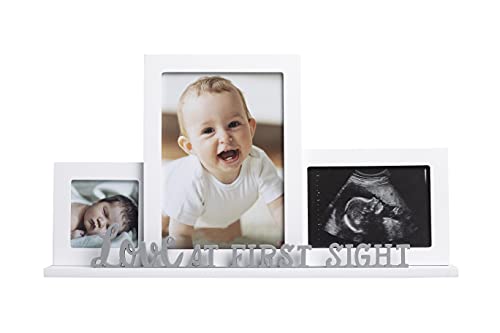Kate & Milo Love at First Sight Baby Photo and Ultrasound Photo Frame Baby Sonogram Photo Frame Triple Picture Collage Frame White