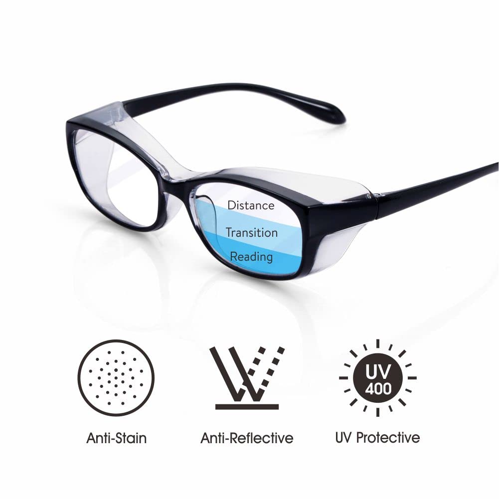 UNCLE SAM Safety Glasses with Side Shields β Blue Light Blocking Multifocal Reading Glasses, Anti-Fog & Anti-Blue Light Lenses, 3-Pair, Multi-Colors