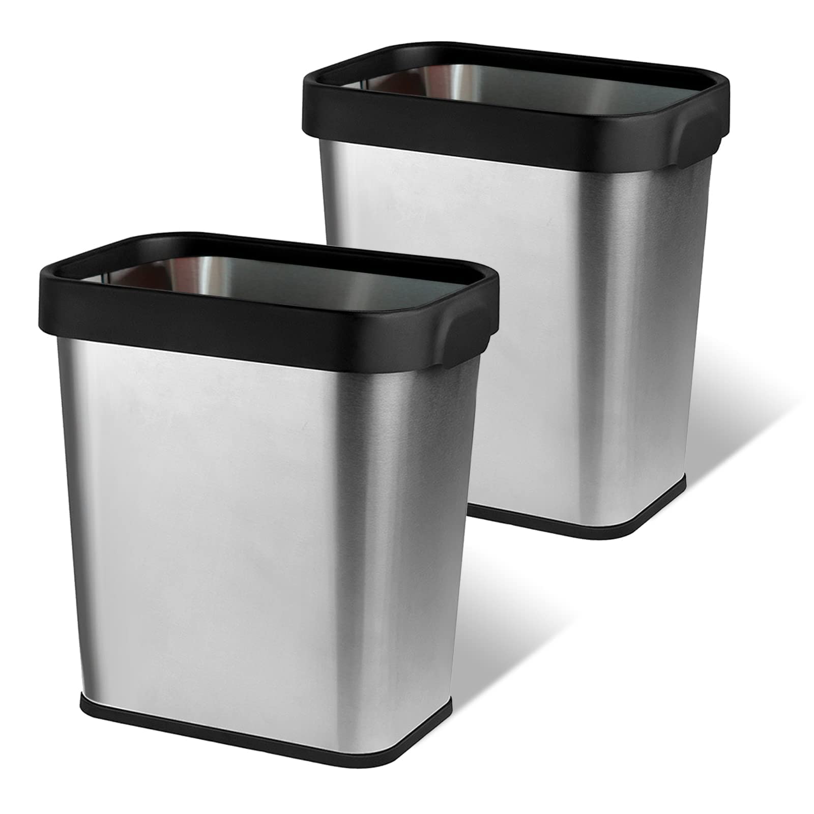 3 Pack Stainless Steel Trash Can 2 Gallon, Open Top Trash Can, 7" x 10" x 11", Rectangle Trash Can Kitchen - Slim and Narrow, Small Trash Can No Lid for Kitchen, Bathroom, Living Room, Office