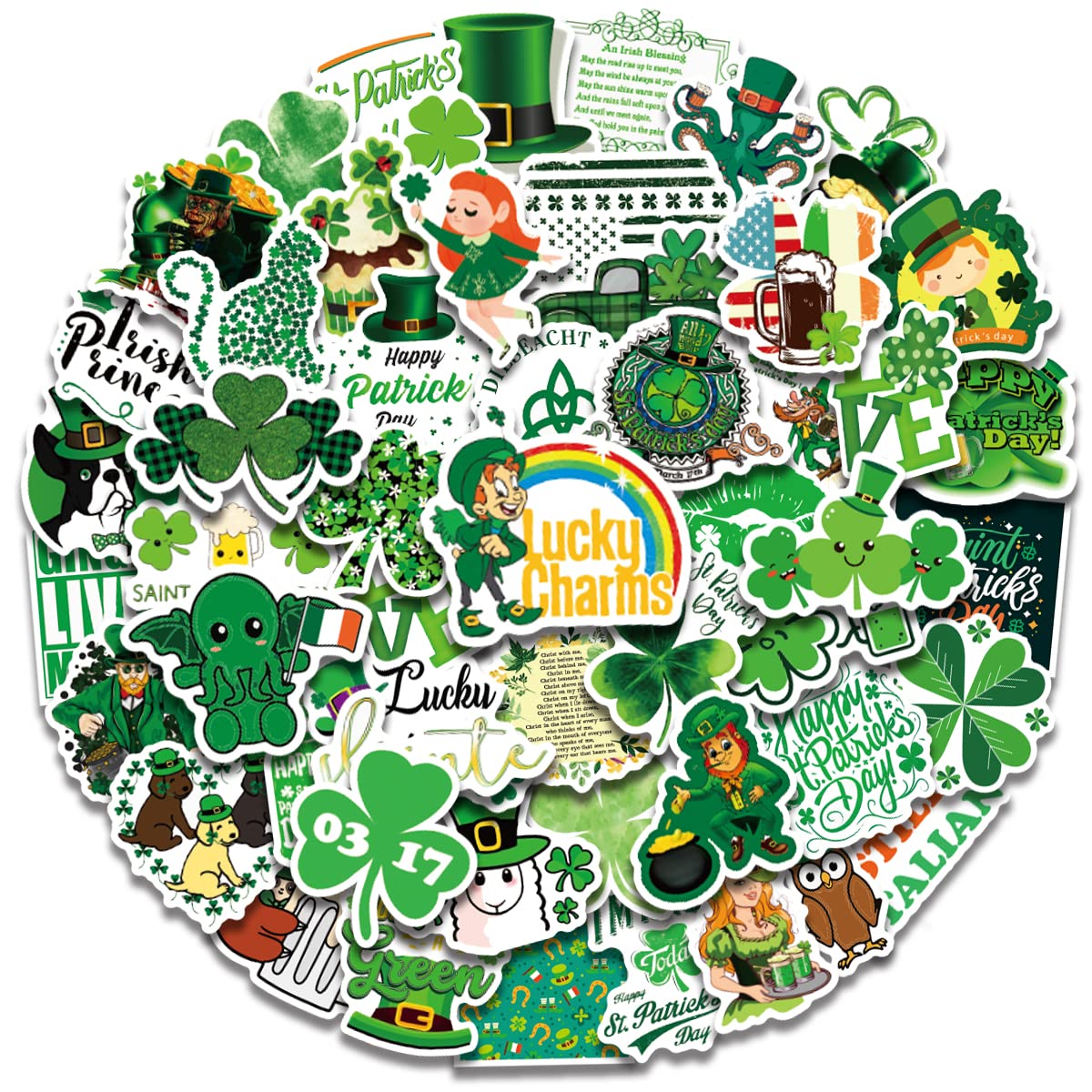 50 PCS St Patrick's Day Stickers,Vinyl Waterproof Aesthetic Stickers for Water Bottle,Laptop,Phone,Patrick's Day Decorations Party Home Supplies,for Teens Girls Kids Gift