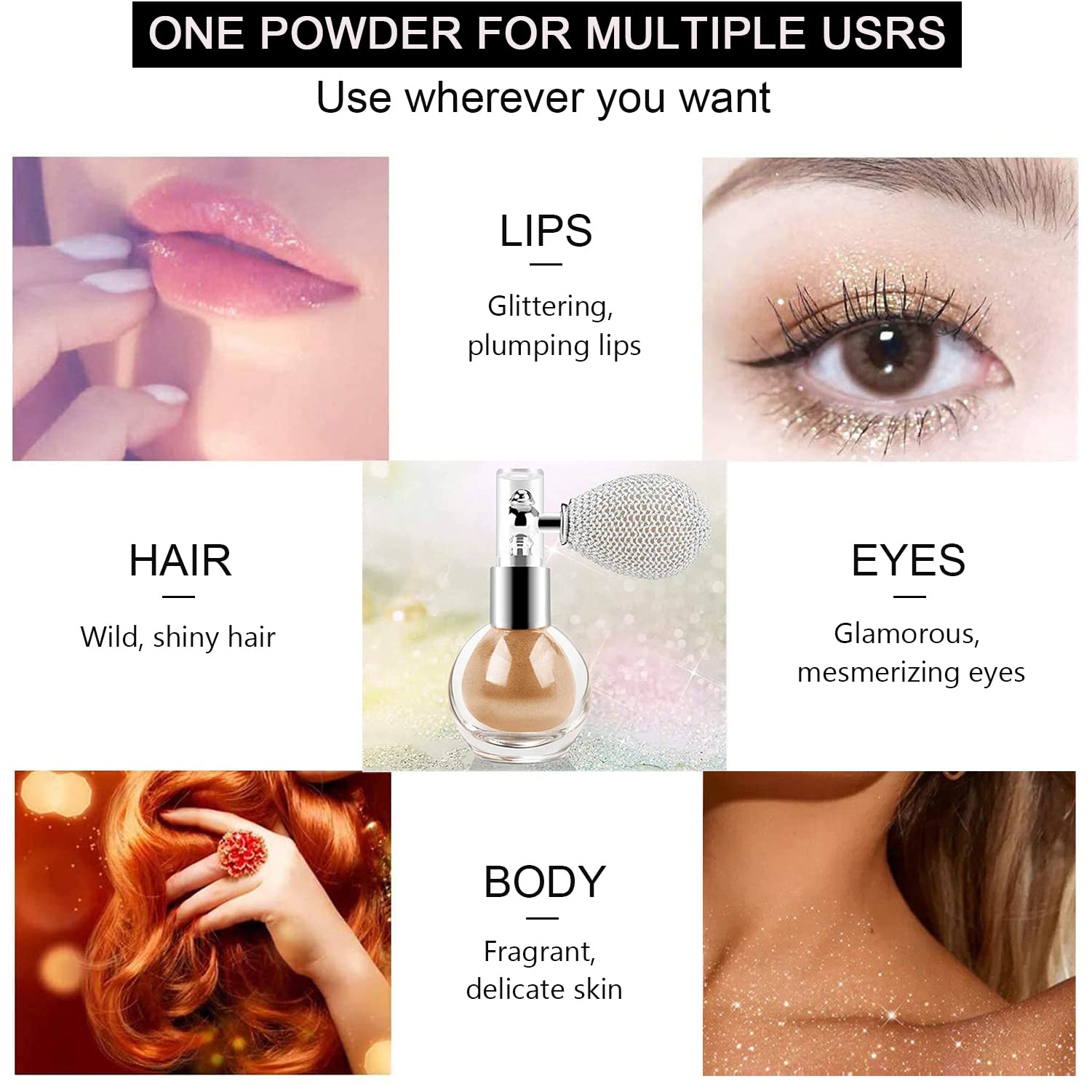 Shimmering Spray Powder Sparkle Powder, Glitter Dust Spray Gloss Powder Spray Contour Make Up Glitter Eyeshadow Pressed Powder Loose Powder Spray for Face Body Hair Nails Makeup (Champagne)