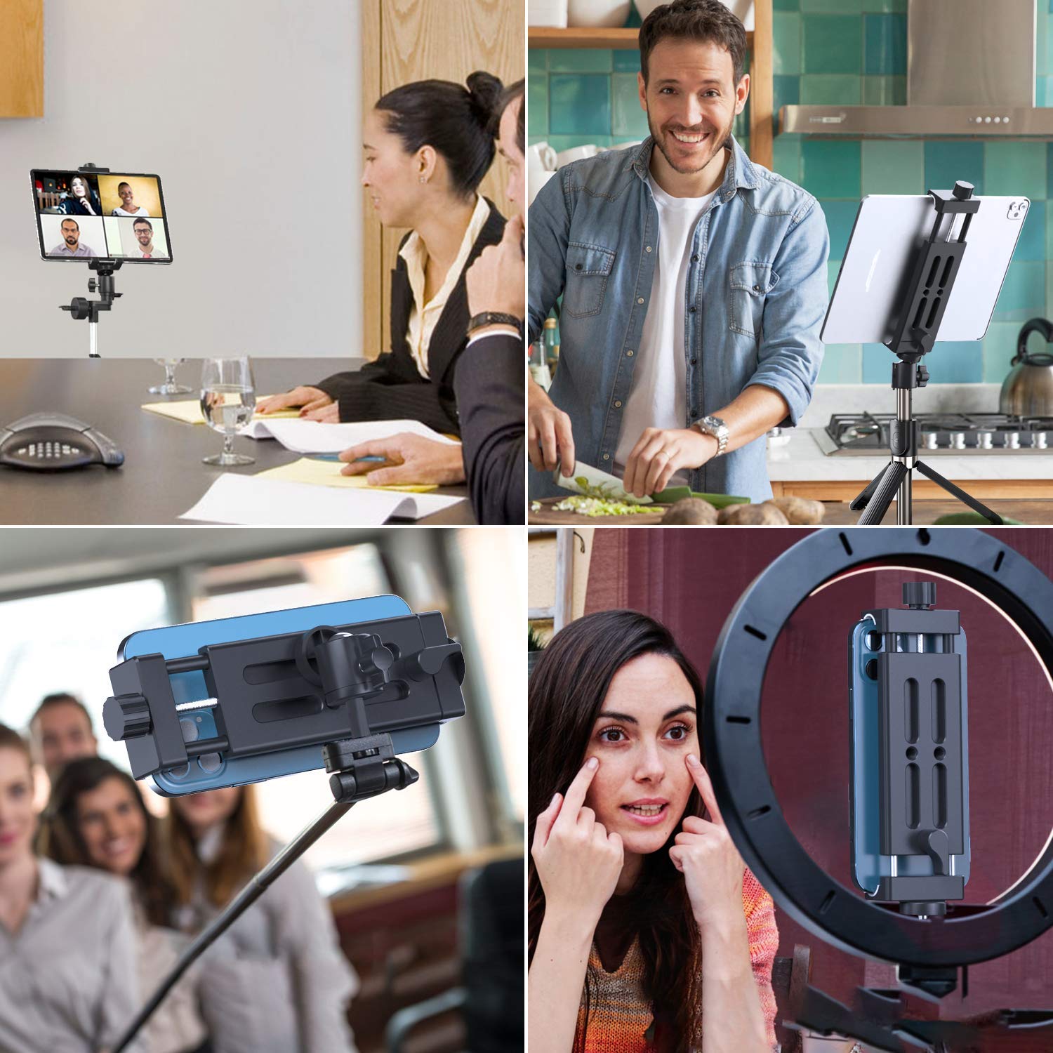 KDD iPad Tripod Mount Adapter with Ball Head, Fully Metal iPad Holder for Tripod, Phone Tablet Mount Stand Compatible with iPad Pro 12.9, iPad Air 2 3 4, iPad Mini, Galaxy Tab, iPhone (4-15β)