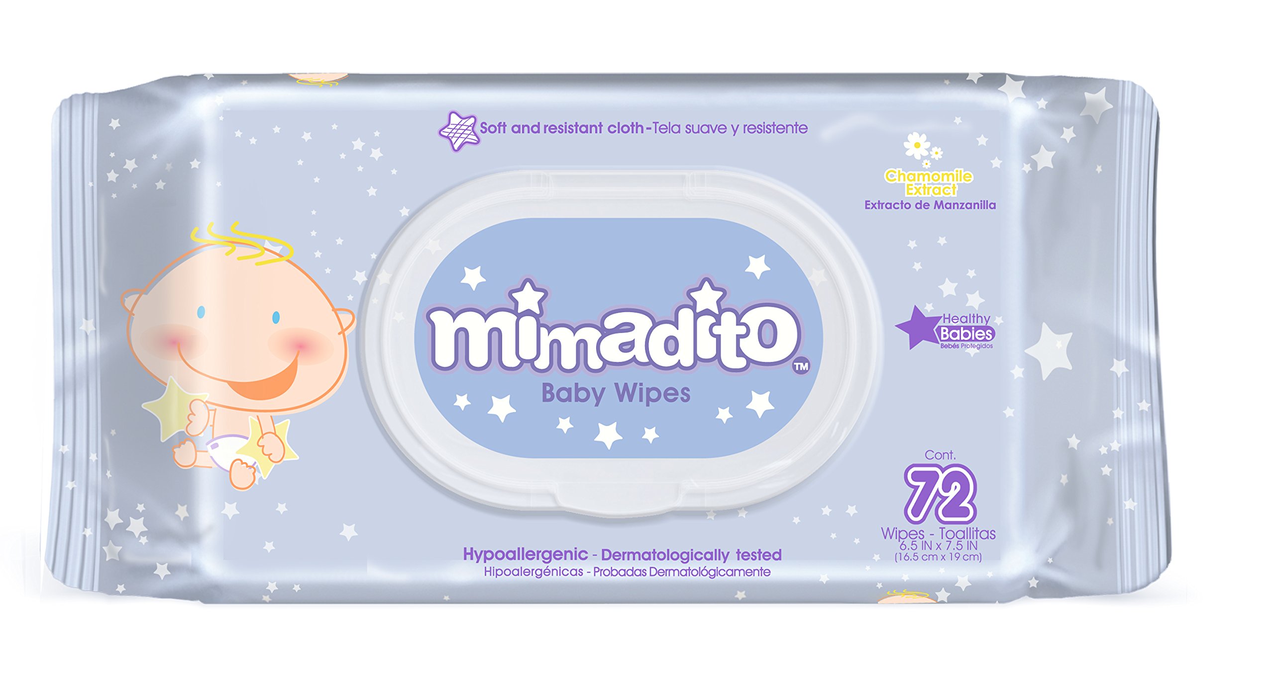 Baby Wipes by MIMADITO – Made with Natural Extracts, Purified Water. Light Scent and Soft Cloth. Keep Your Baby Sensitive Skin Fresh and Clean. A Must Have in Your Diaper Bag. Dispenser Pack 72ct.