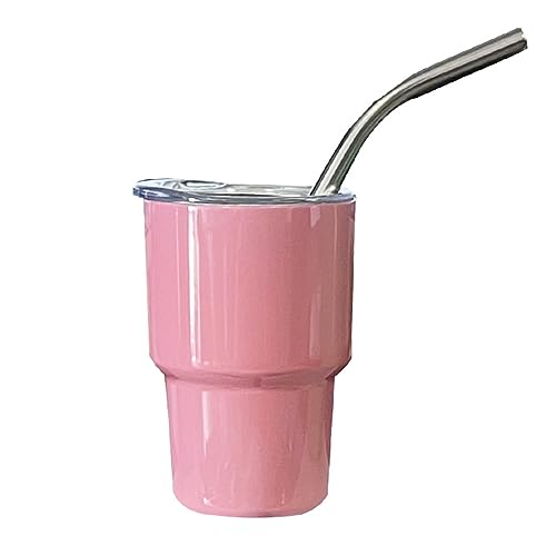 3oz Mini Tumbler Shot Glass Stainless Steel Vacuum Insulation Mini Tumbler Cup With Lid And Straw Mini Wine Bottle Sublimation Blanks Espresso Tumber Mug For Toddler Kids, No Spill (Pink)