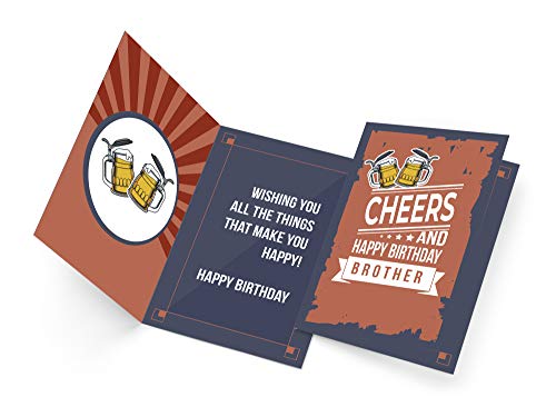 Cheers and Happy Birthday Card Brother | Made in America | Eco-Friendly | Thick Card Stock with Premium Envelope 5in x 7.75in | Packaged in Protective Mailer | Prime Greetings