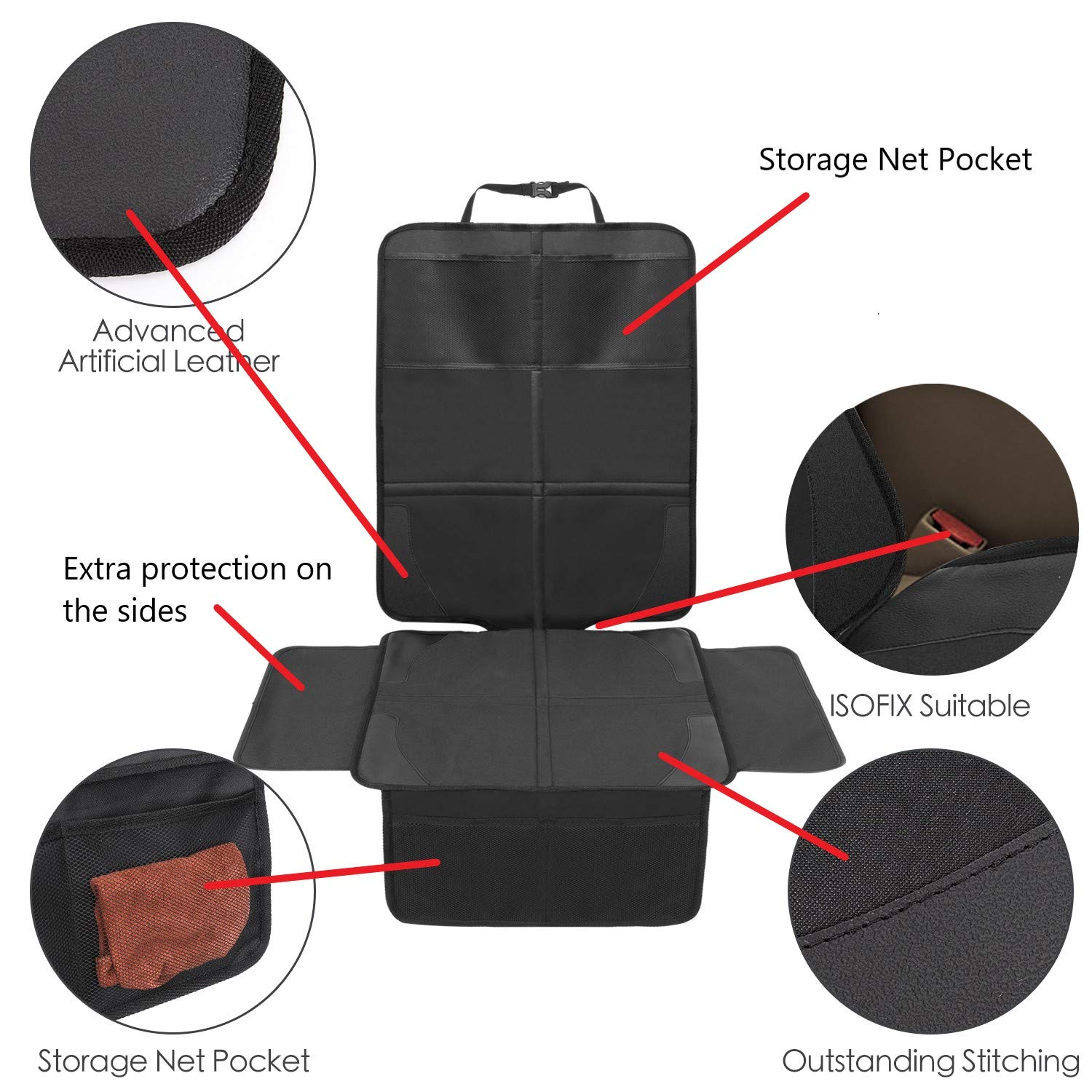 2 Pack Car Seat Protector for Car Seat,Waterproof Seat Protector with Mesh Pockets and Thickest Padding for Your Fabric and Leather Seats