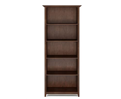 SIMPLIHOME Amherst SOLID WOOD 70 inch x 30 inch Transitional 5 Shelf Bookcase in Russet Brown with 5 Shelves, for the Living Room, Study and Office