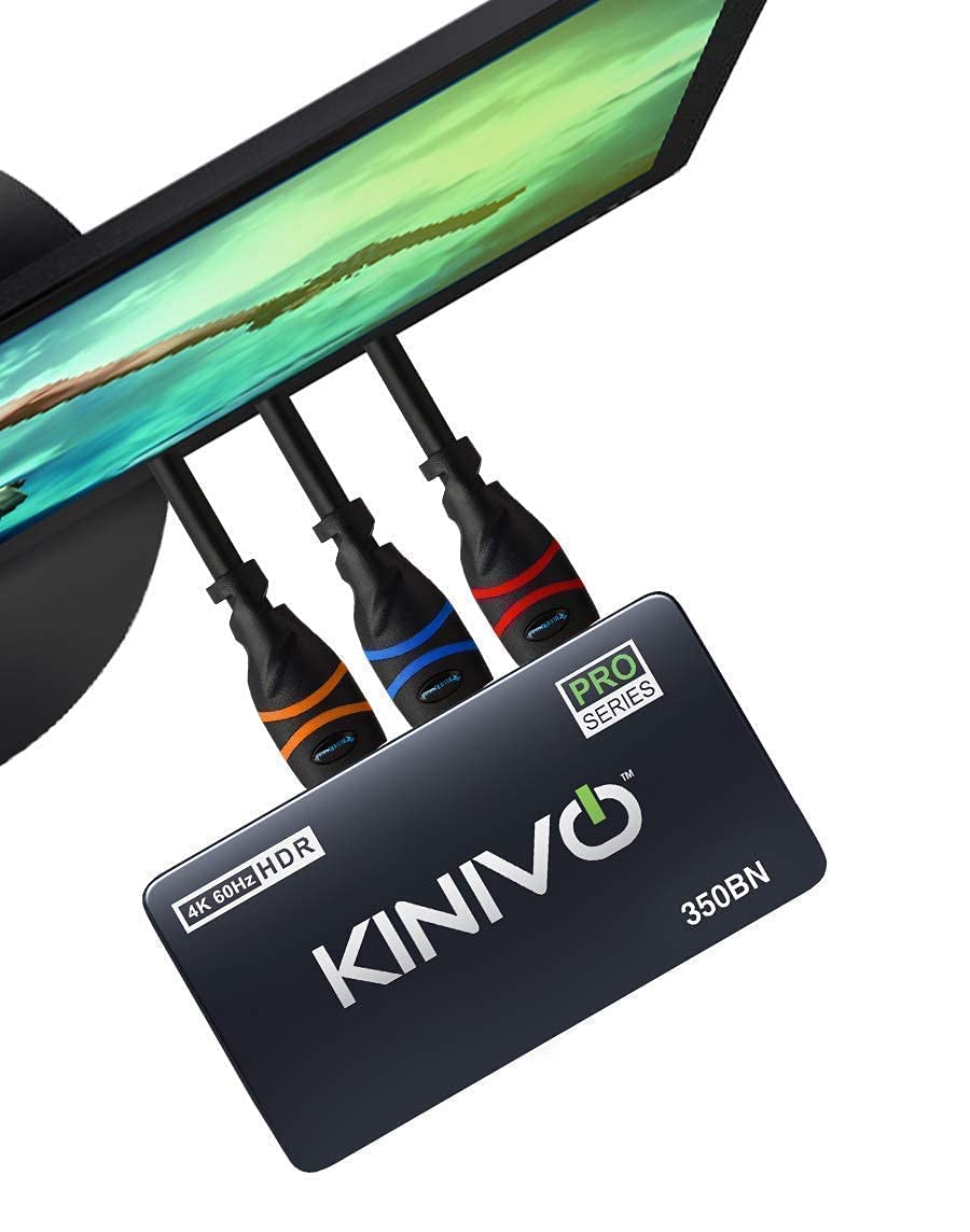 Kinivo 350BN 4K HDMI Switch with BlueRigger 4K HDMI Cable - 6.6FT, 3 Pack (4K 60Hz, HDR, HDMI 2.0, 3 Port Switch, Auto-Switching)