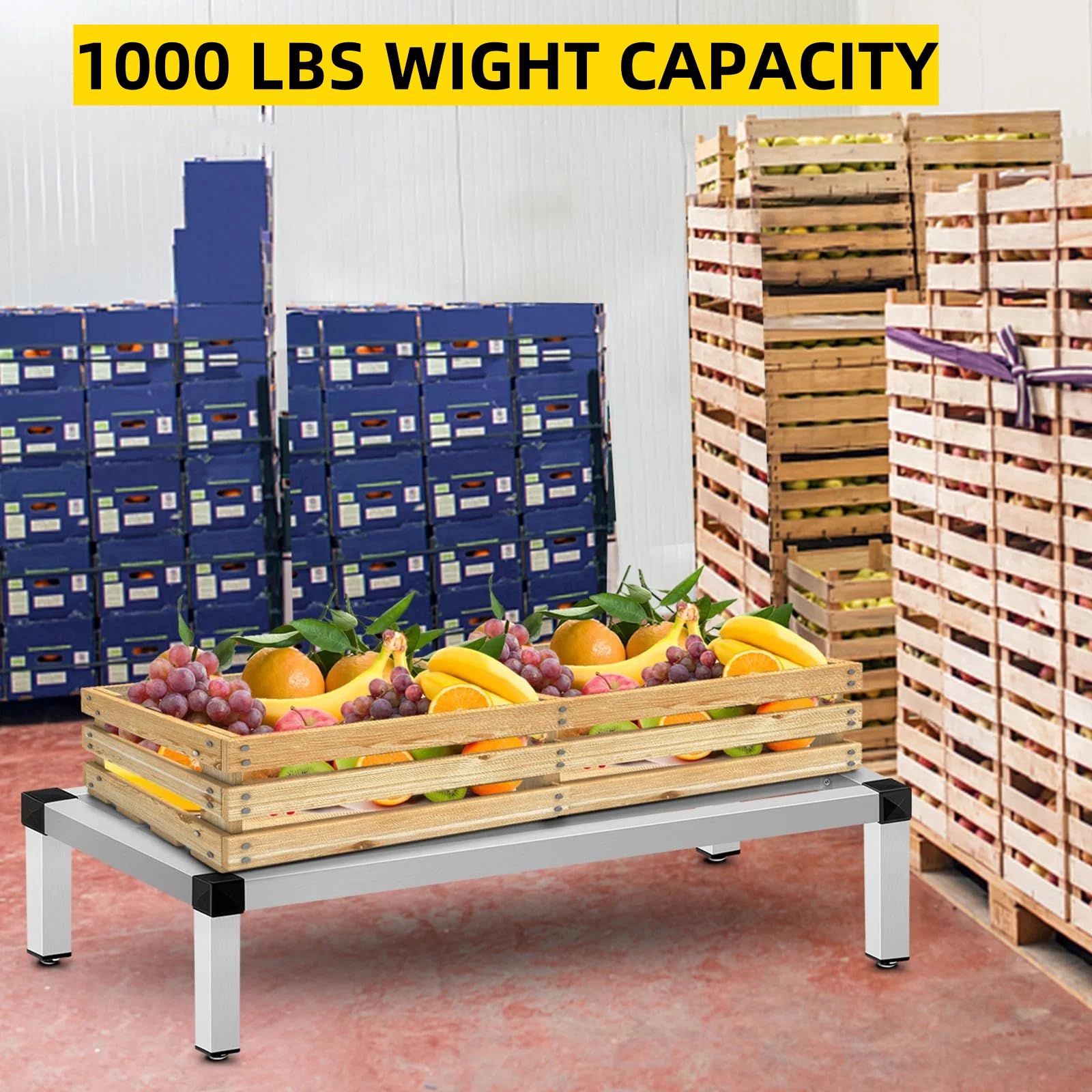 48'' x 14'' Aluminum Dunnage Rack, 8'' Off The Floor, 1000lbs Capacity Aluminum Floor Food Shelf for Storage in Restaurant, Kitchens, Shops