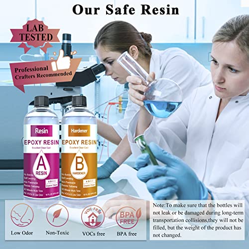 Epoxy Resin-32OZ Resin Kit, Epoxy Resin Crystal Clear-Not Yellowing and No Bubble Self Leveling Easy Mix 1:1 Casting & Coating for DIY Jewelry Making of The Art Resin & Epoxy Resin (32oz)