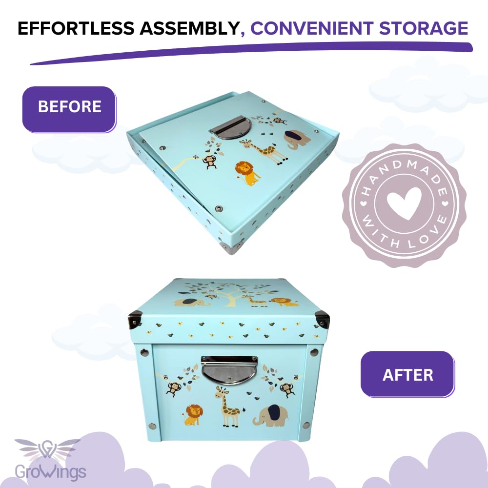 GroWings | Baby Keepsake Box, Baby Memory Box | Large Blue Keepsake Gifts Box for Newborn Baby Boy or Baby Girl | Strong, Durable & Collapsible Memory Storage Box