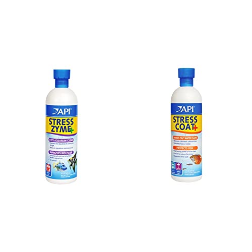 API Stress Zyme Freshwater and Saltwater Aquarium Cleaning Solution 16-Ounce Bottle & Stress Coat Aquarium Water Conditioner 16-Ounce Bottle