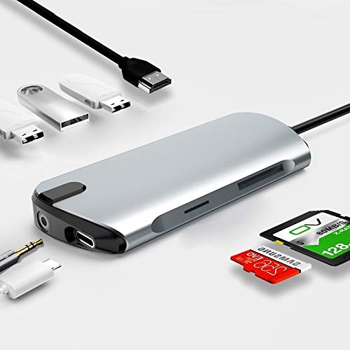 Leya-US Spare Part T1908C 8 in 1 Multi-Function Type-C/USB-C HUB Expansion Dock (Color : Silver)