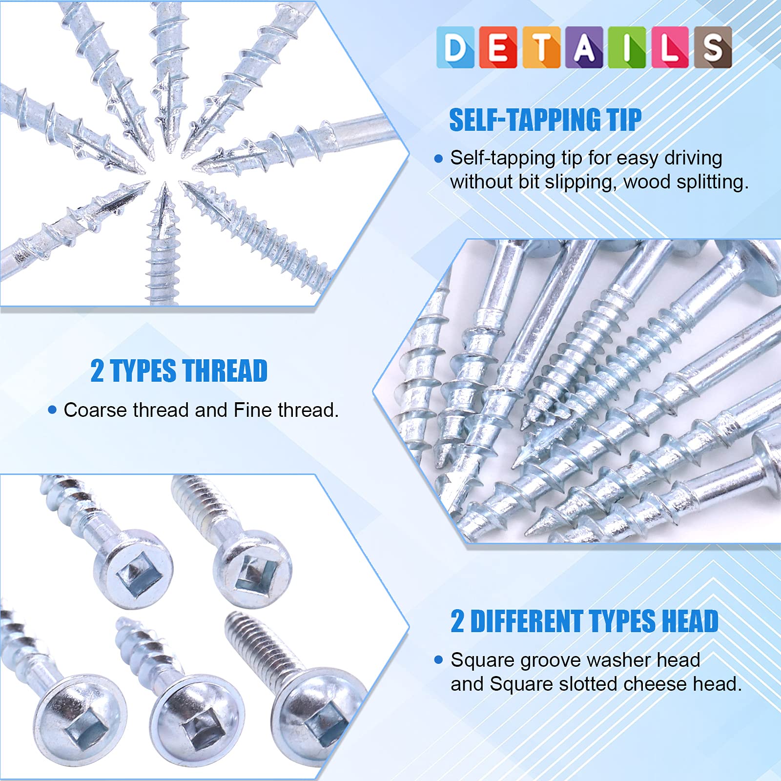 Glarks 280Pcs #8x1-1/2'' Pocket Hole Screws Zinc Coated Square Drive Self Tapping Coarse Thread Wood Screws for Wood and Sheet Metal (#8x1-1/2'' Coarse Thread)