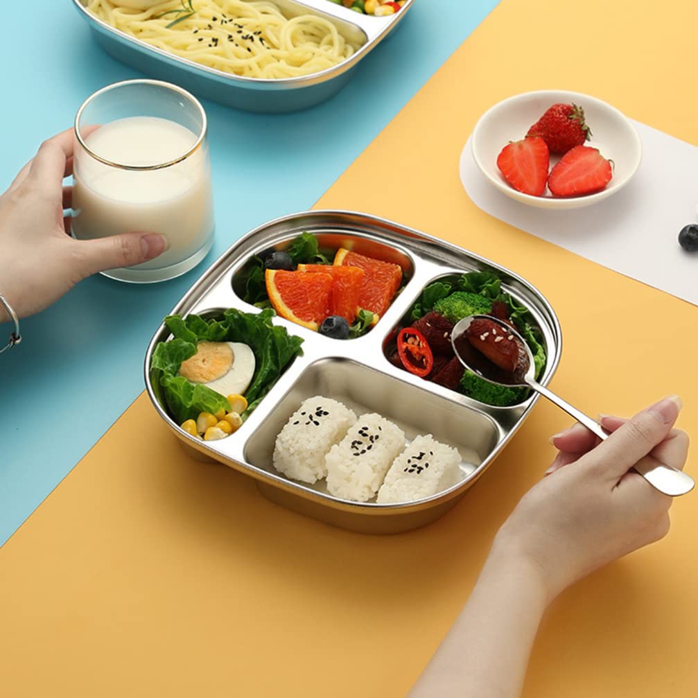 2 Pack Stainless Steel Divided Plate Small Child Plate with 3-Compartment, Portion Control Serving Platter, Mess Food Sectioned Tray for Dinner, Lunch, Cafeteria, Kids 6 inches