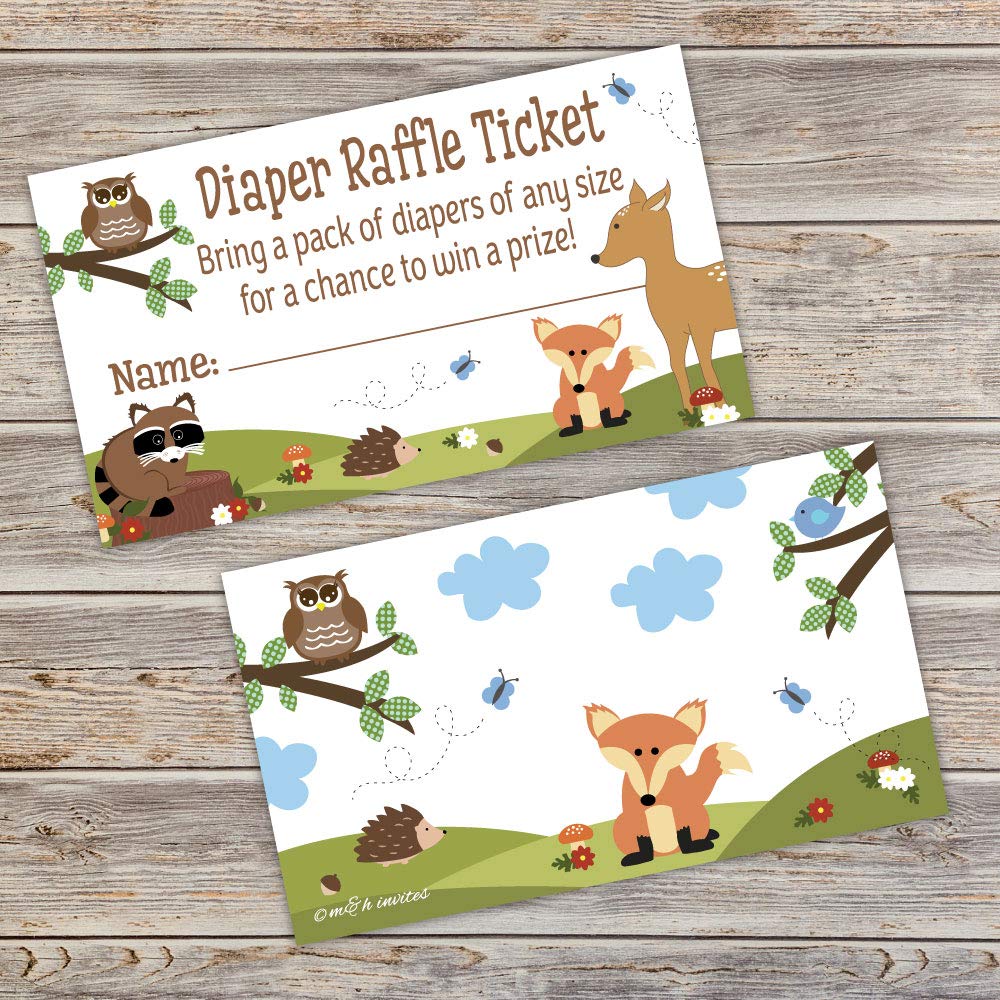 50 Woodland Diaper Raffle Tickets - Boy Baby Shower Game