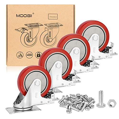 4 inch Heavy Duty Casters Load 1800lbs,Lockable Bearing Caster Wheels with Brakes,Swivel Casters for Furniture and Workbench,Set of 4 (Free Screws)