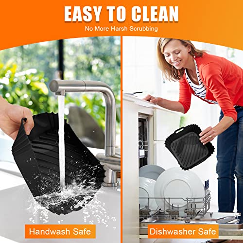 Air Fryer Liners β Durable Air Fryer Silicone Liners β Air Fryer Liners Square with Practical Handles β Dishwasher and Oven Friendly Silicone Air Fryer Basket β 2pcs (Black+Grey)