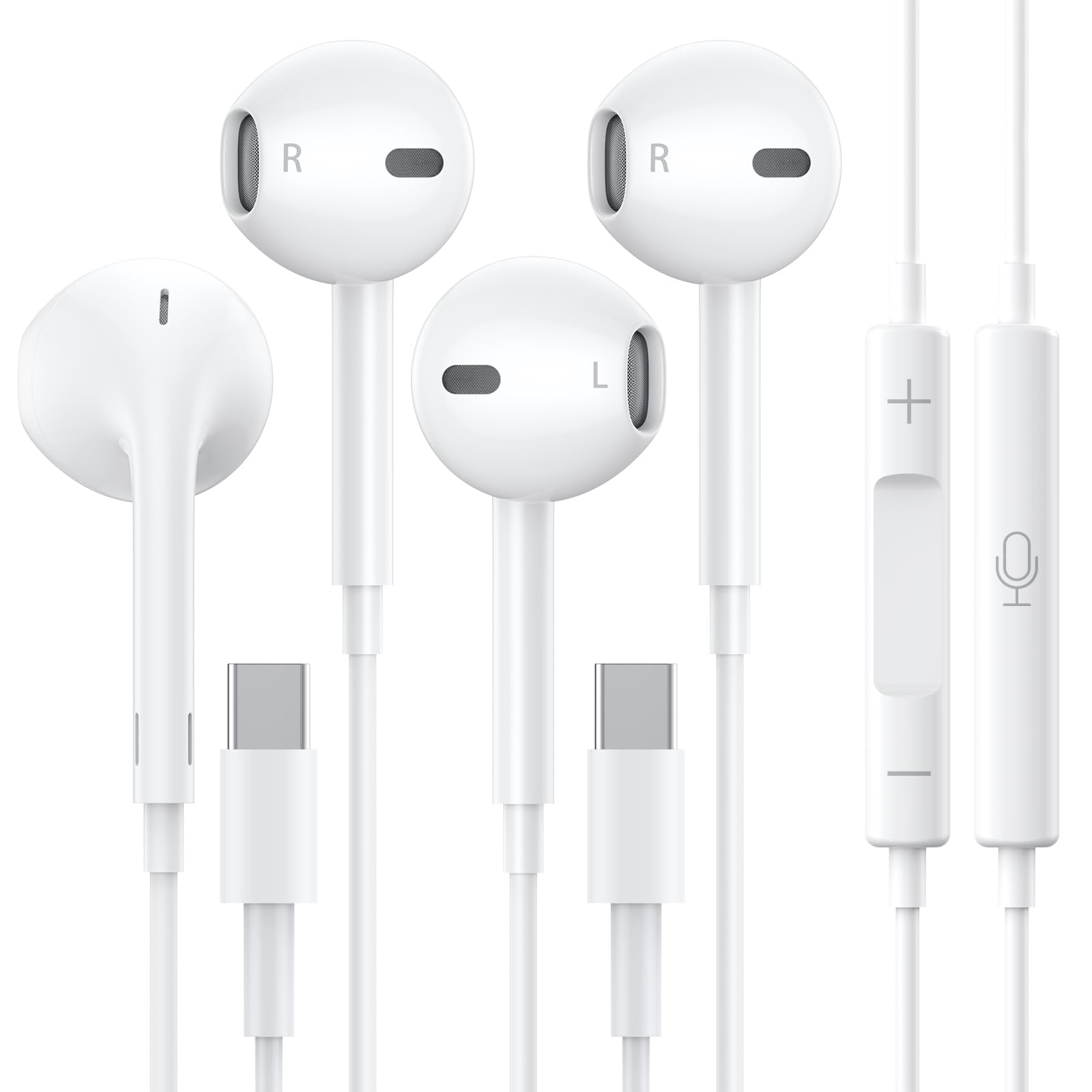 2 Pack USB C Headphones/Type C Earbuds Earphones Wired with Microphone & Remote Control Noise Cancelling Headsets for Samsung Galaxy S23/S22/S21/S20, Note 20, Google Pixel 7/6/6a/5/4 and More