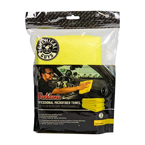 Chemical Guys MICYELLOW03 Workhorse Professional Microfiber Towel, Yellow (Safe for Car Wash, Home Cleaning & Pet Drying Cloths) 16" x 16", Pack of 3
